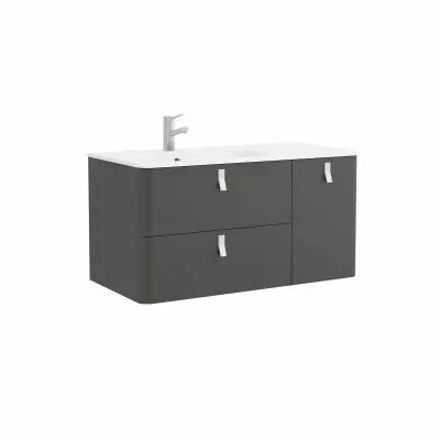 Ensemble UNIIQ 120cm Blanc mat - 2 tiroirs/1 porte à droite - Meuble + Plan-vasque Solid-surface ...